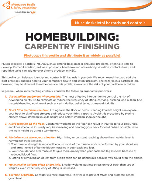 Musculoskeletal Hazards and Controls: Homebuilding: Carpentry Finishing ...