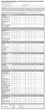 Inspection Form, Fall Protection Equipment Safety Harness Inspection ...