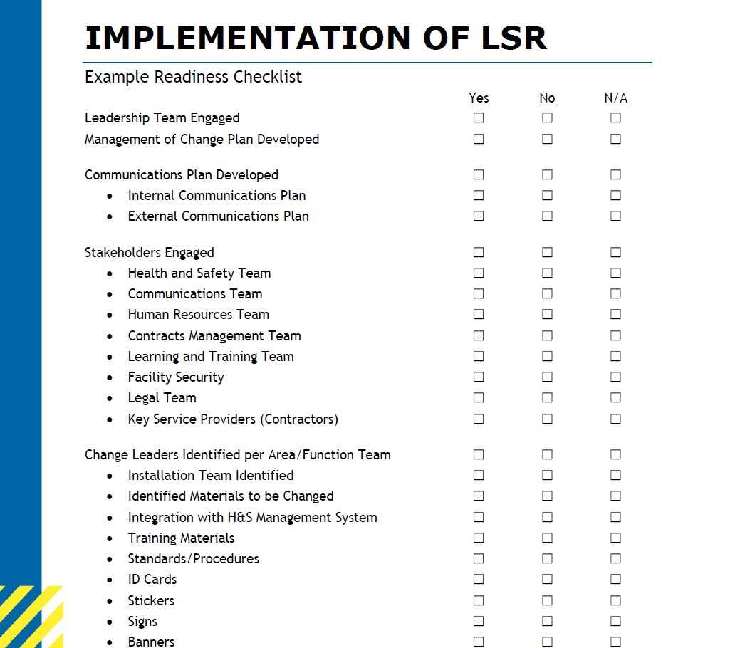 Example Readiness Checklist – Oil & Gas – SafetyNow ILT