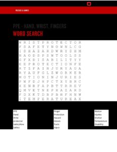 PPE – Hand, Wrist, Finger – Word Search – BHHC Safety Center