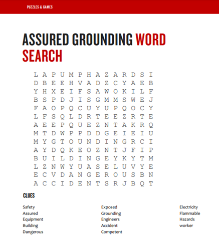 Assured Grounding – Word Search – SafetyNow ILT