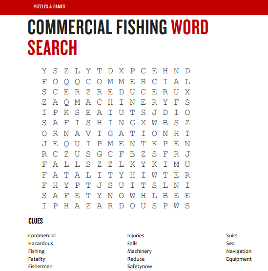 Commercial fishing – Word Search – SafetyNow ILT