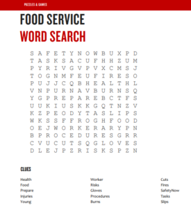 Food Service – Word Search – SafetyNow ILT