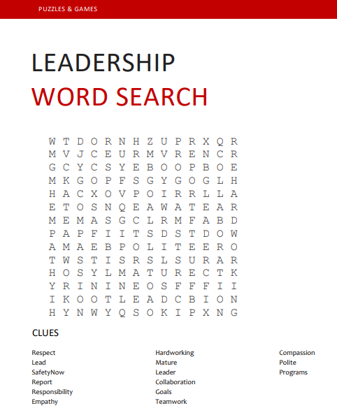 Leadership – Word Search – SafetyNow ILT