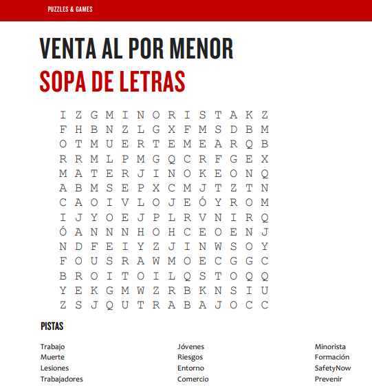 Retail Word Search – Spanish – SafetyNow ILT