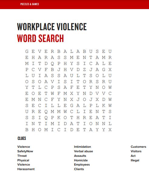 Workplace Violence – Word Search – SafetyNow ILT