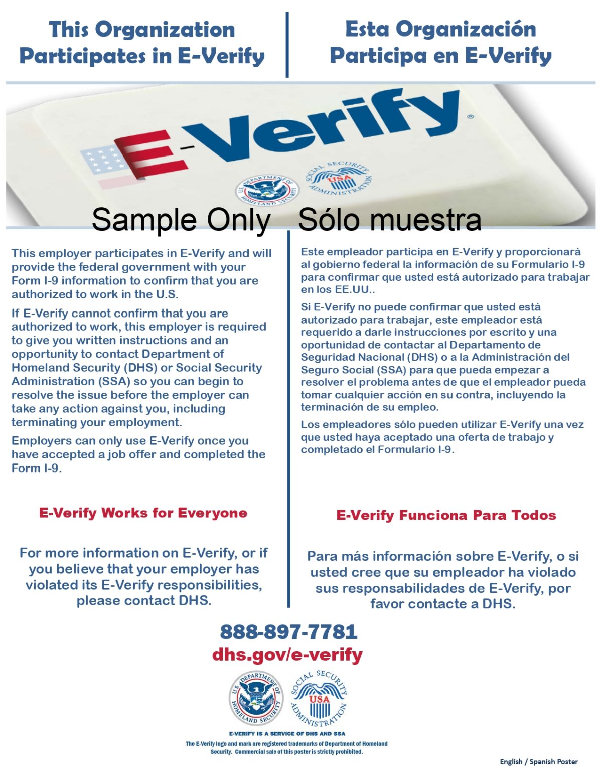 This Organization Participates in E-Verify English/Spanish Poster ...